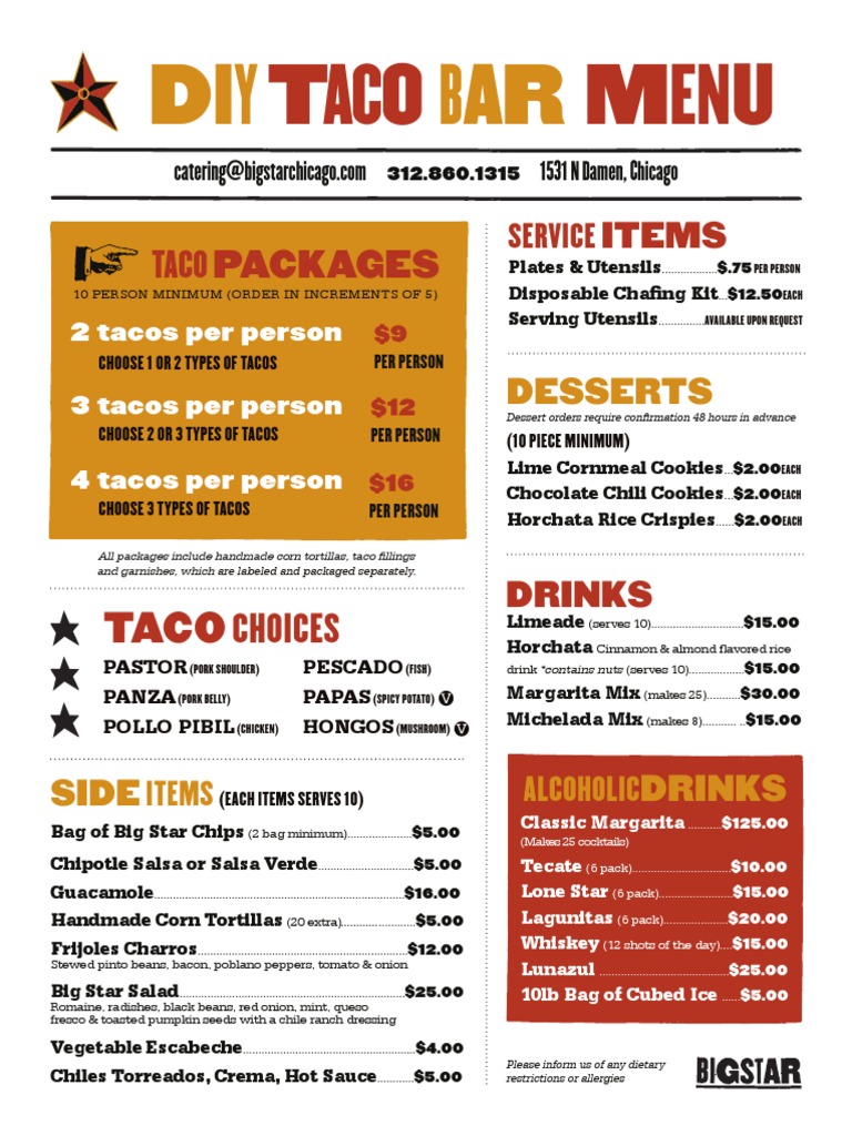 Big Star Catering Menu | PDF