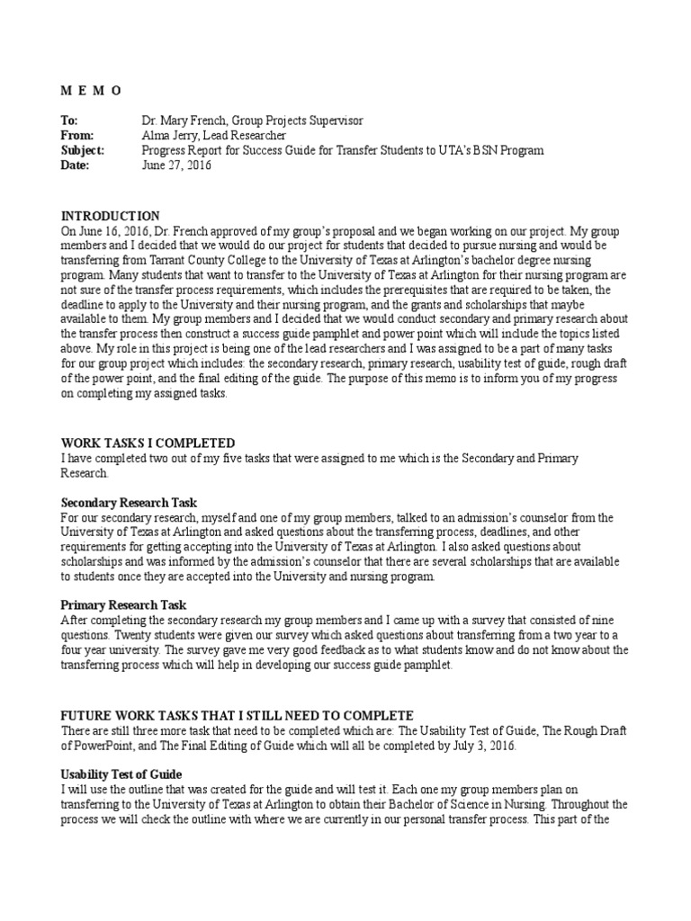 Individual Progress Report Memo | PDF | Microsoft Power Point | Nursing