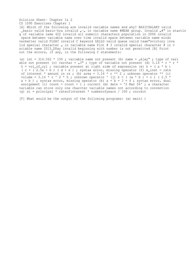 Let Us C Solution Pdf C Programming Language Variable Computer