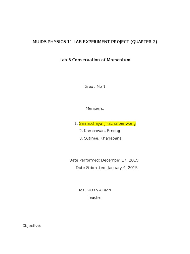 Experiment Cover Page | PDF | Collision | Momentum