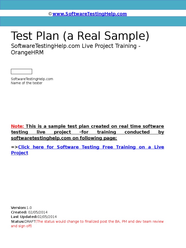 Live Project Test Plan Softwaretestinghelp Pdf 2350