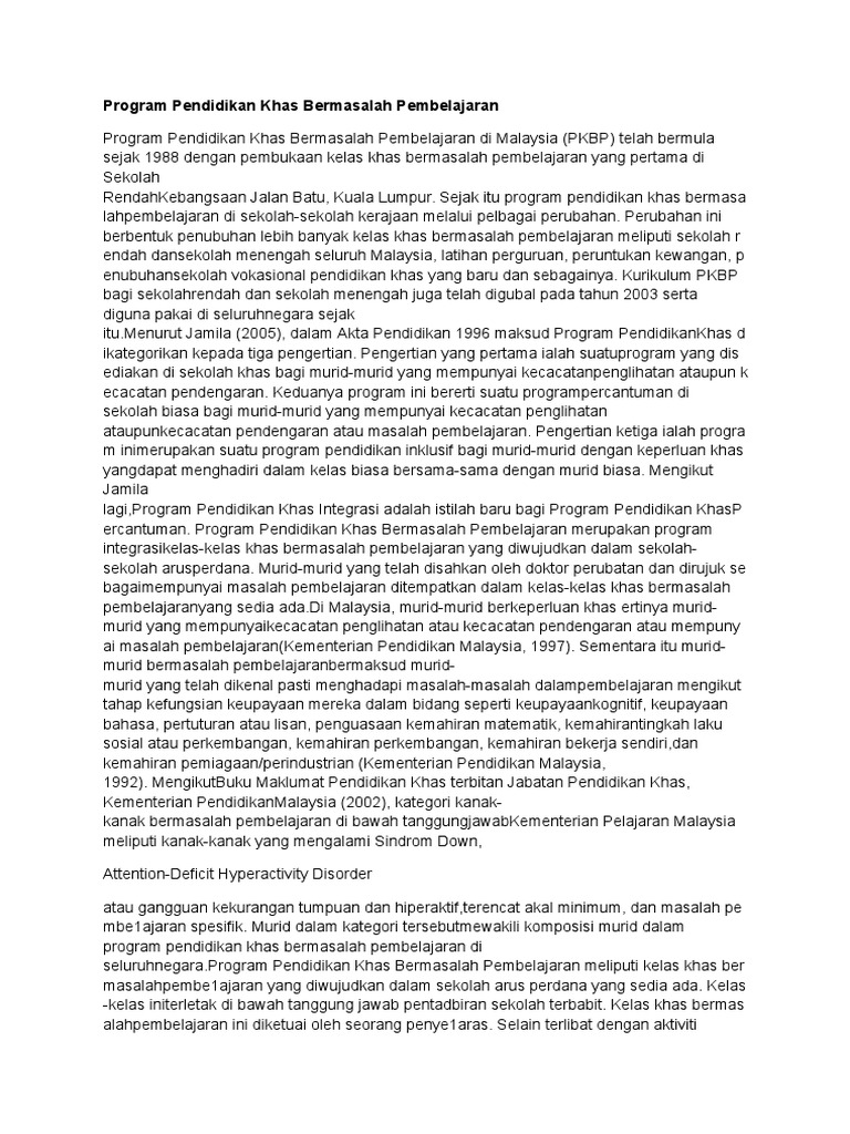 Program Pendidikan Khas Bermasalah Pembelajaran | PDF