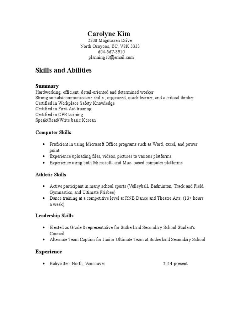 Planning10 Unit 2 Mock Resume | PDF
