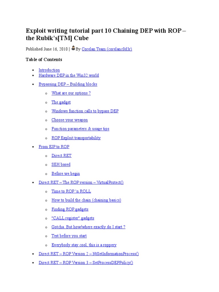 Exploit Writing Tutorial Part 10 Chaining DEP With ROP | PDF ...