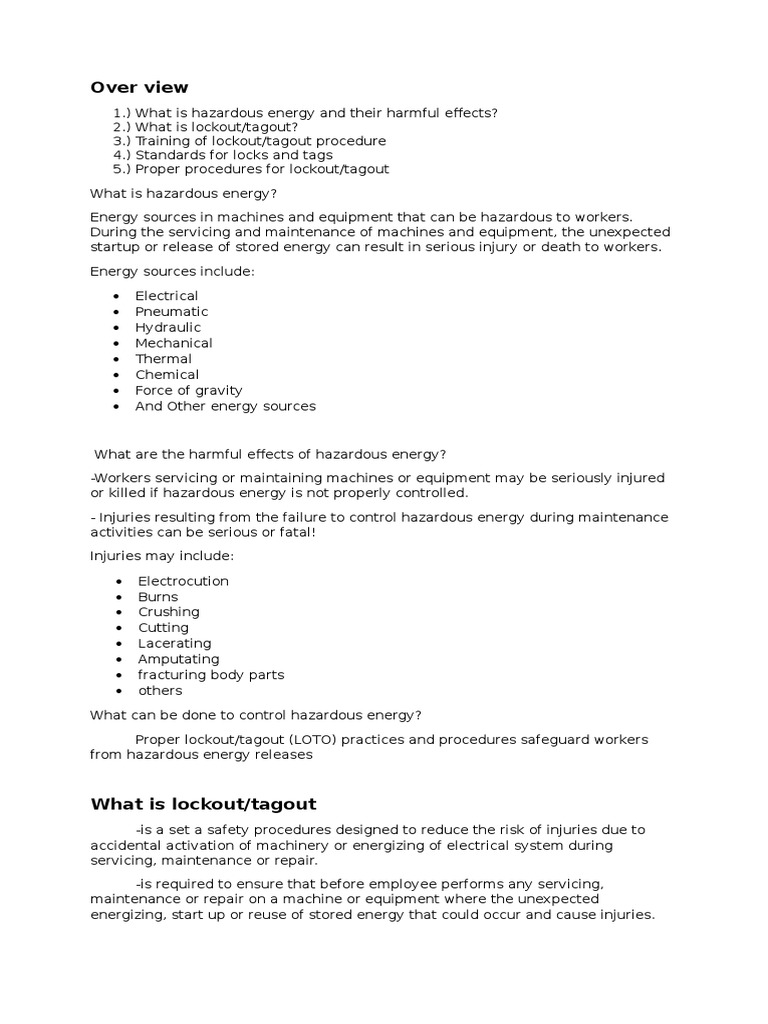 Control of Hazardous Energy | PDF | Safety | Engineering
