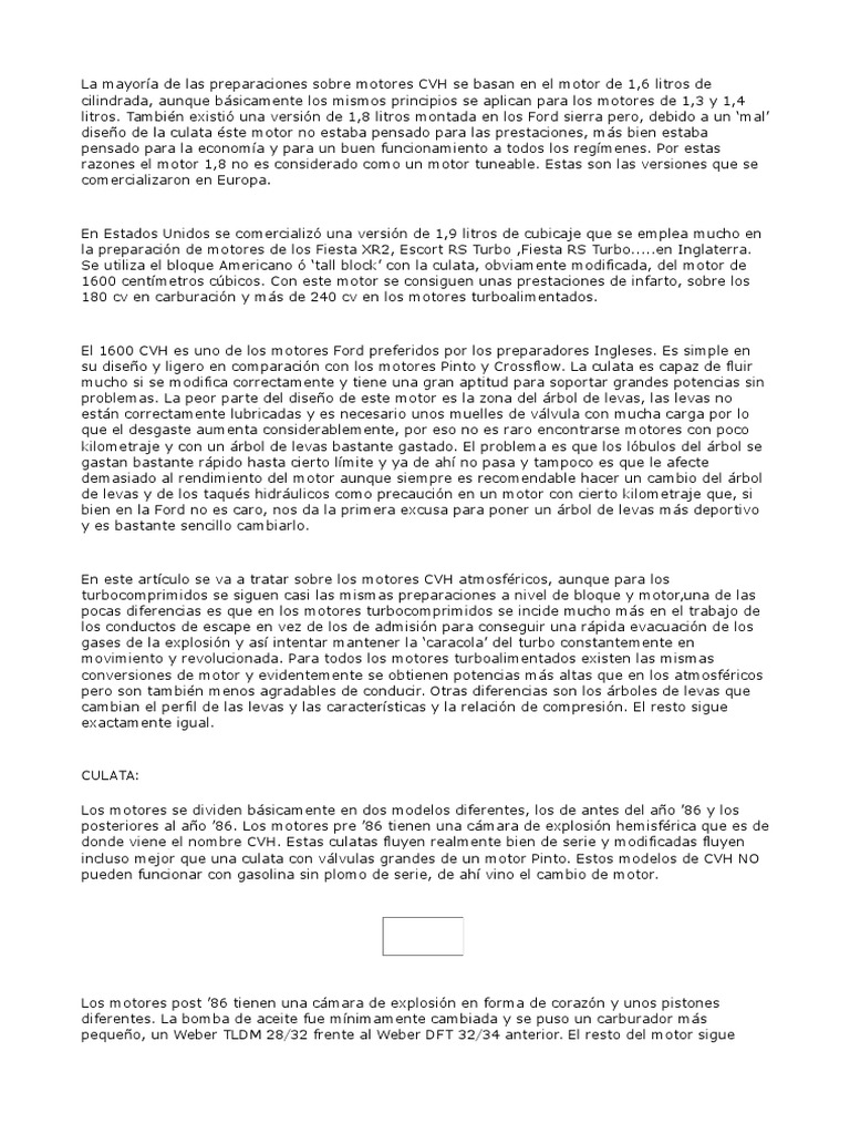 Preparacion Motor CVH - Odt | PDF | Turbocompresor | Carburador