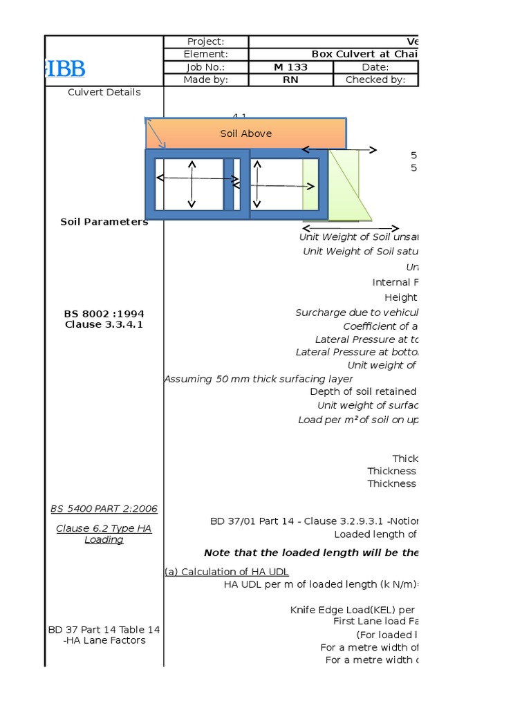 Box Culvert at Chainage 83 10 M XLSX Depth 4 1 M | PDF | Solid ...