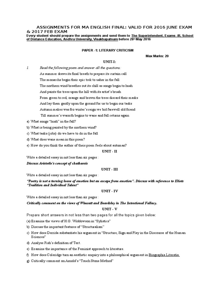 MA English Assignment 2015 16 Final | PDF | Poetry | Essays
