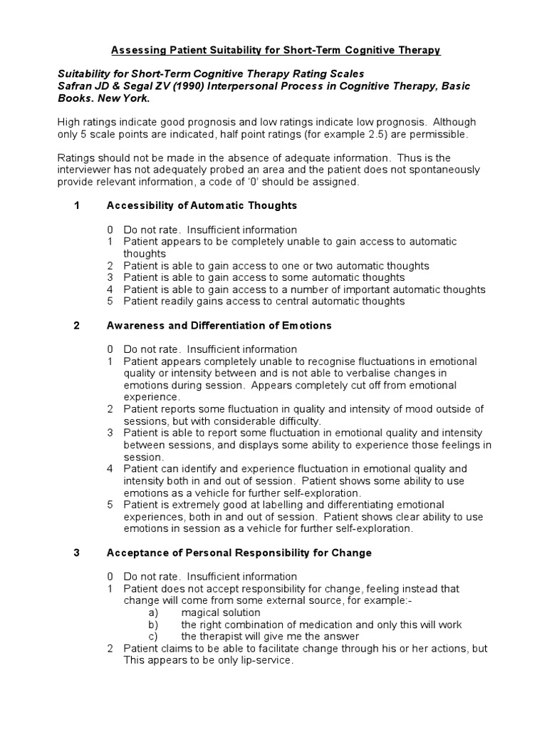 Suitability For Short-Term Cognitive Therapy Rating Scales | PDF ...
