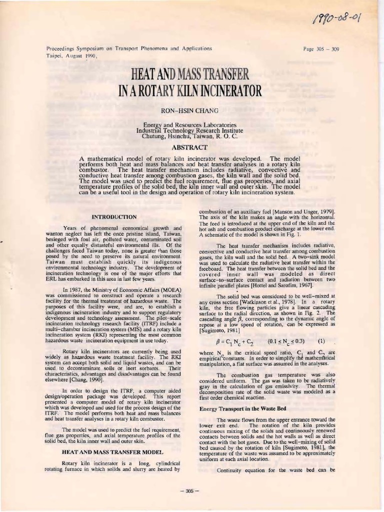 1990-08-01heat and Mass Transfer in A Rotary Kiln Incinerator | PDF ...
