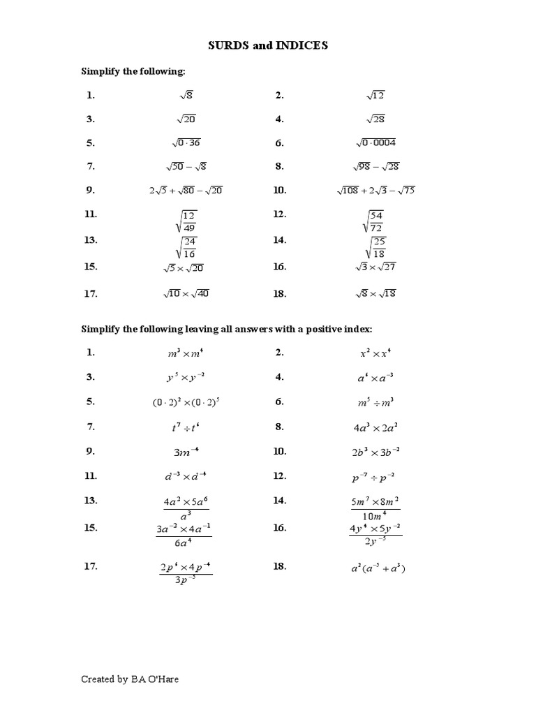 Surds and Indices | PDF | Teaching Methods & Materials