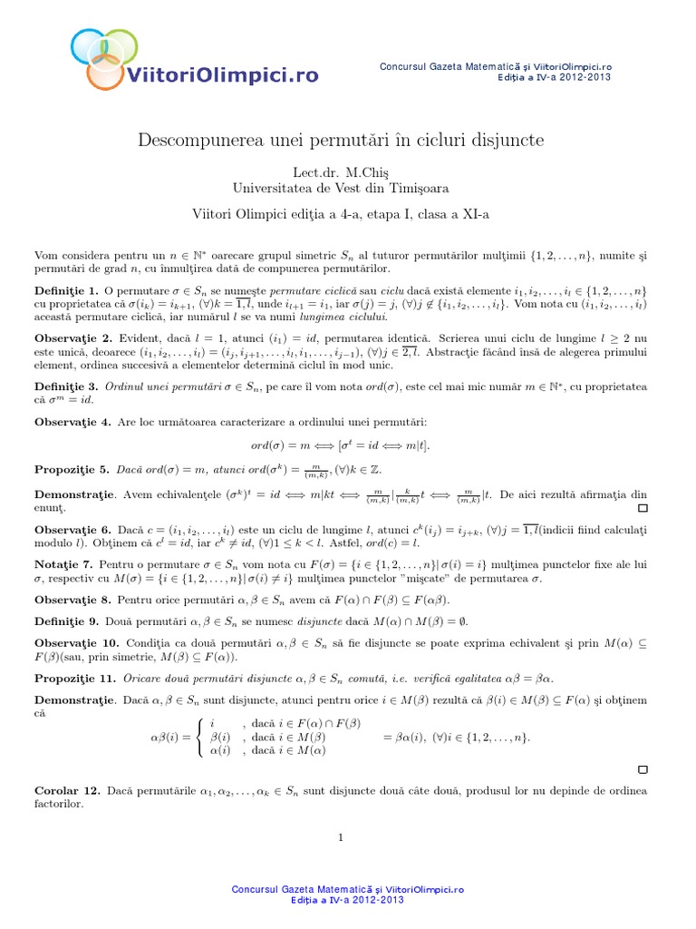 Descompunerea Unei Permutari in Cicluri Disjuncte | PDF