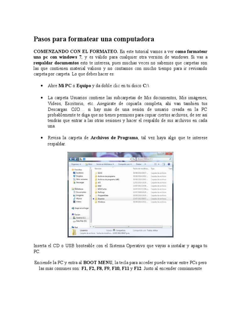 Pasos Para Formatear Una Computadora | Archivo de computadora | Point and Click