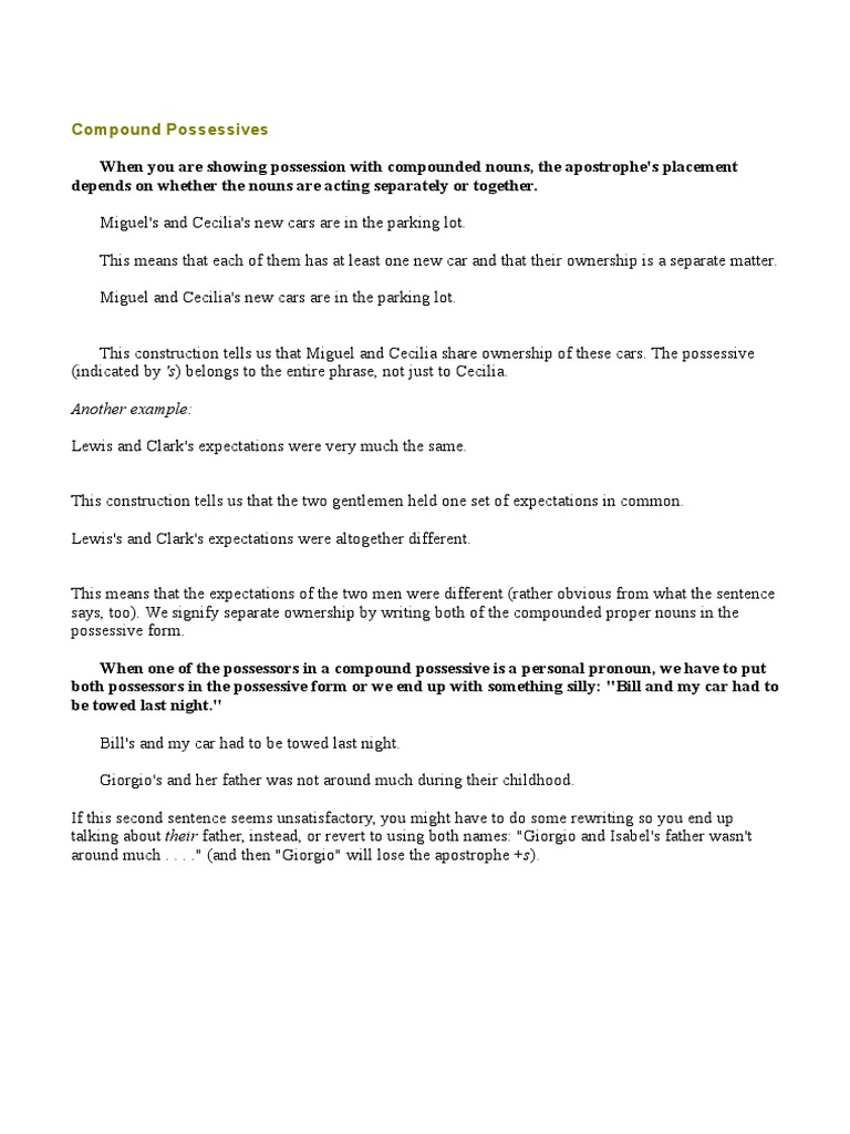 Understanding Compound Possessives | PDF | Language Arts & Discipline