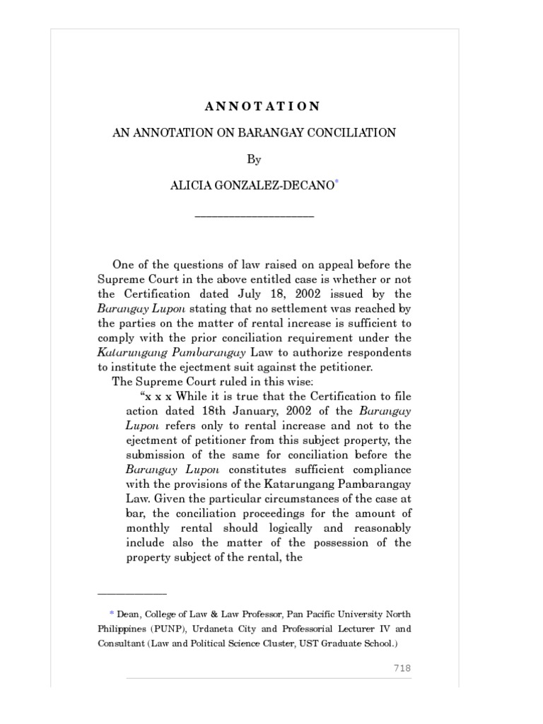 An Annotation On Barangay Conciliation | PDF | Supreme Courts | Complaint