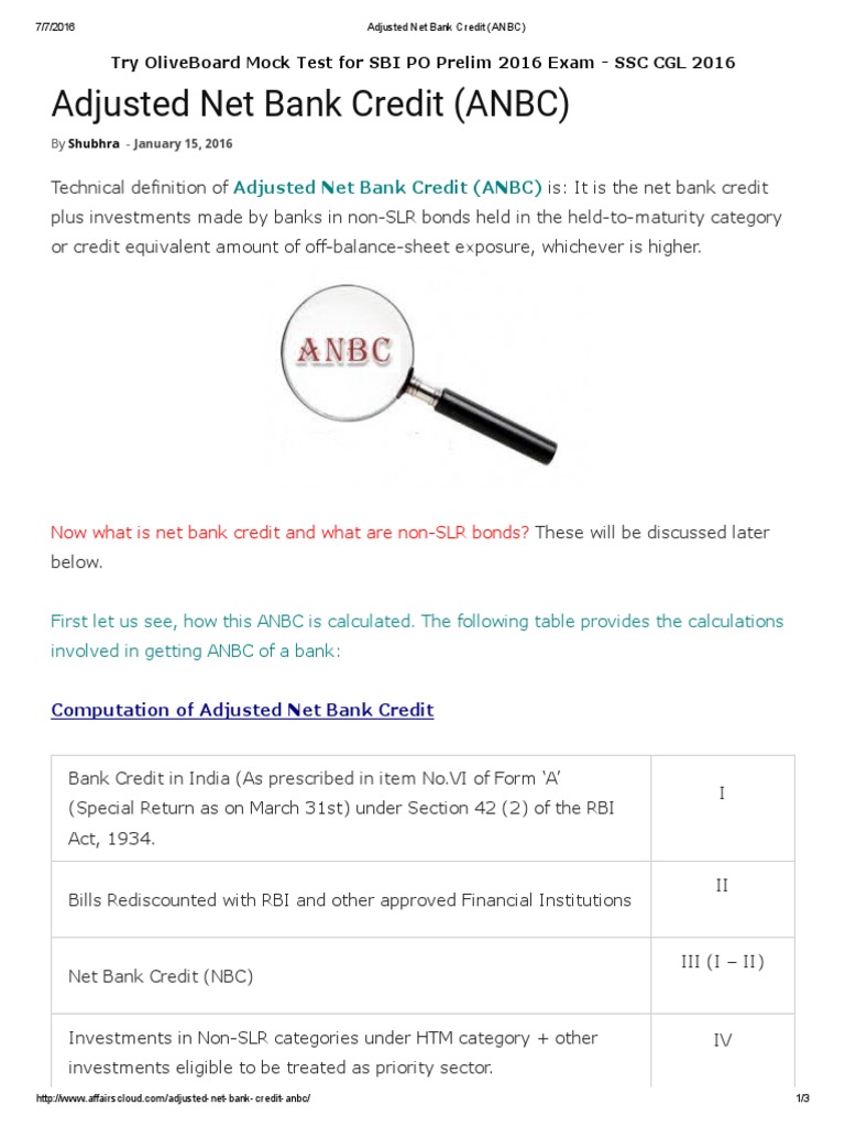 Adjusted Net Bank Credit (ANBC) | PDF | Credit | Finance & Money Management