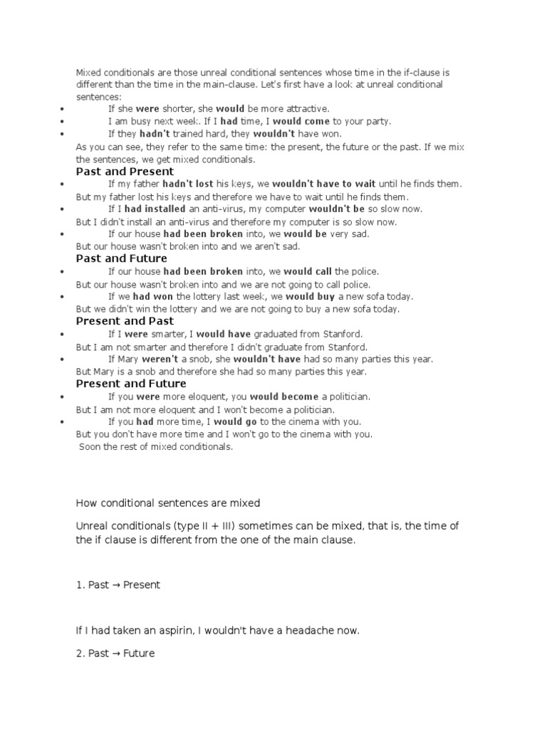 Mixed Conditionals | Download Free PDF | Grammar | Linguistic Morphology