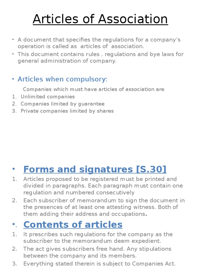 Articles of Association | PDF | Articles Of Association | Business Law