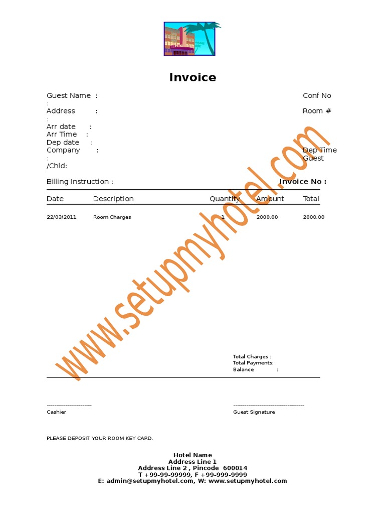 Hotel Invoice for Guest Stay from March 22nd to Present | PDF | Receipt ...