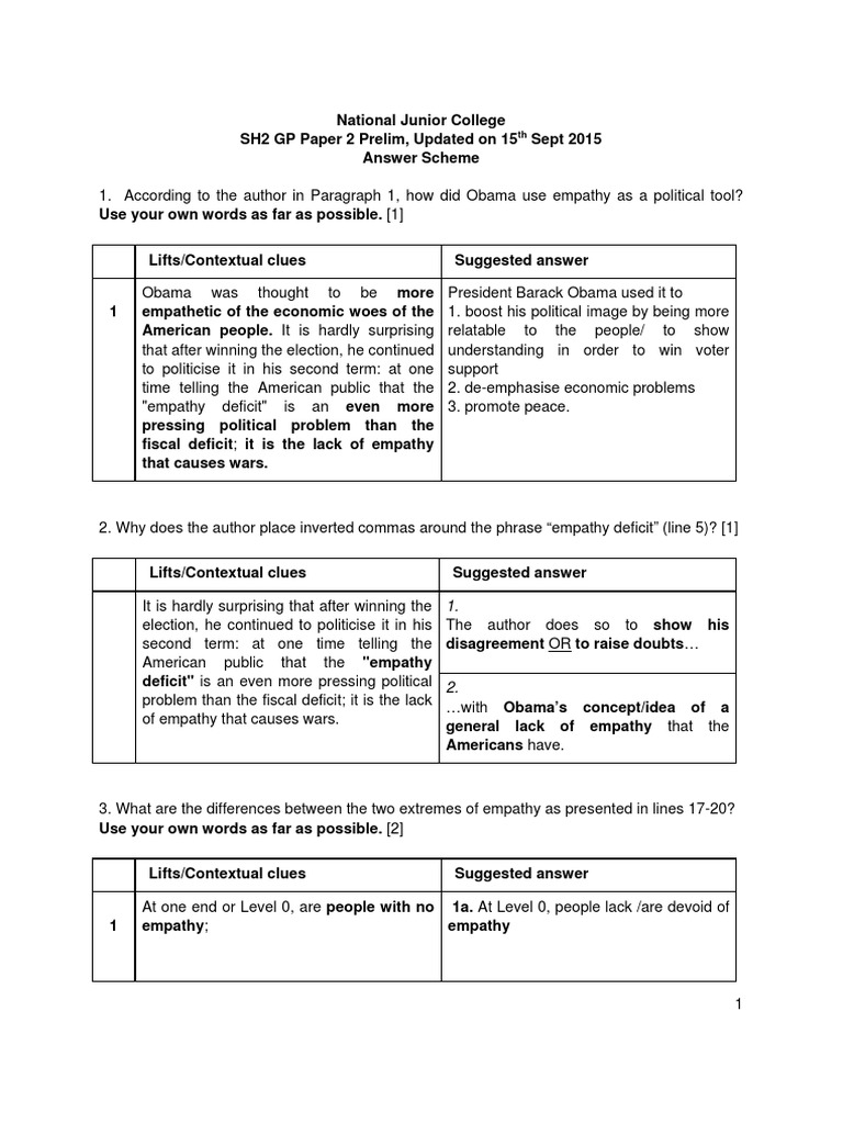 2015 SH2 GP Paper 2 Prelim Answer Scheme | PDF | Empathy | Limbic System