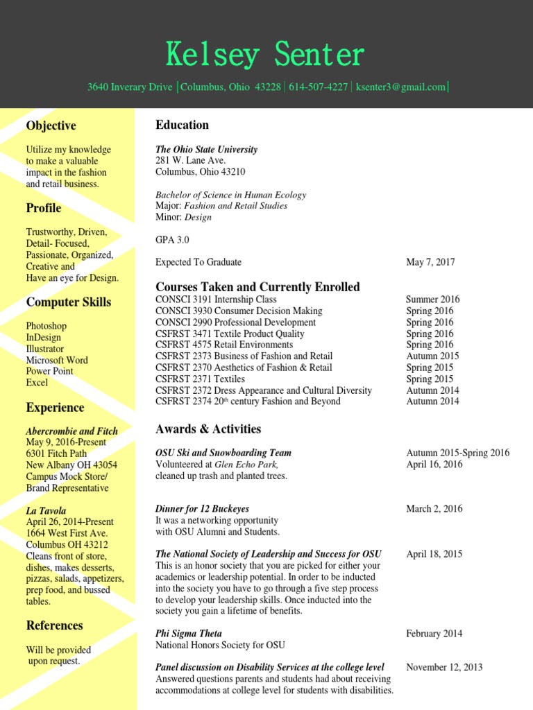 Resume 3 | PDF | Ohio State University | Fashion