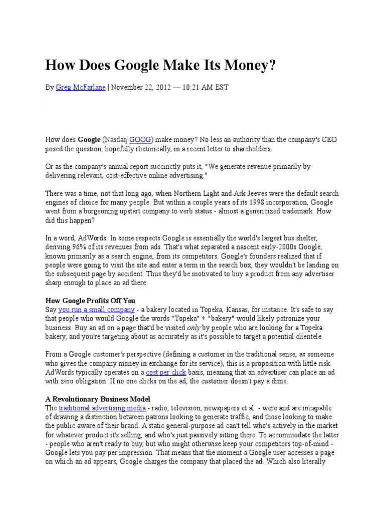 How Does Google Make Its Money | PDF | Ad Sense | Google