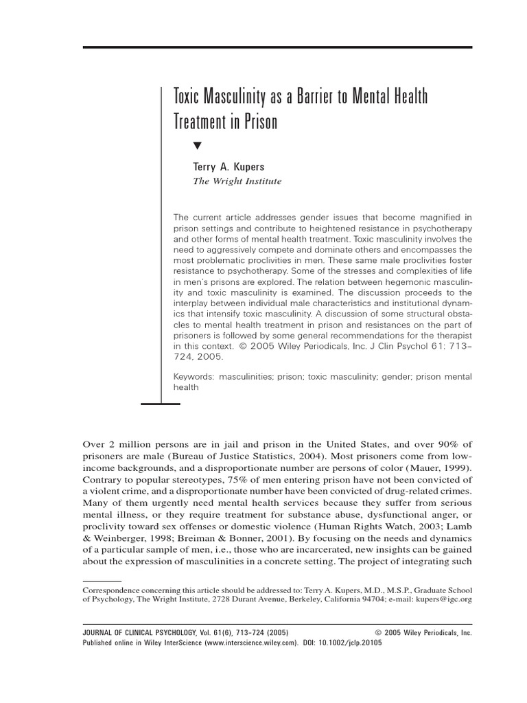Toxic Masculinity As A Barrier To Mental Health Treatment in Prison ...