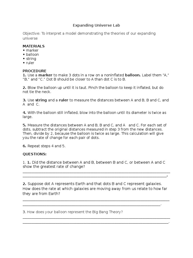 Expanding Universe Lab (Activity #1) | PDF