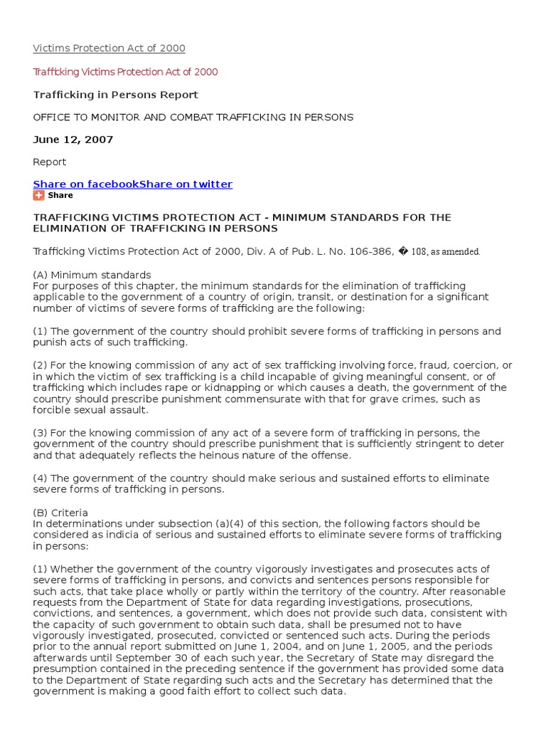 Victims Protection Act of 2000 | PDF | Human Trafficking | Victimology