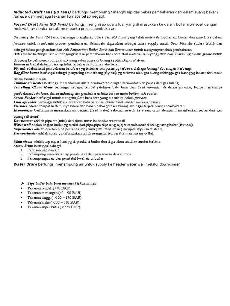 Komponen dan Fungsi Boiler Batu Bara | PDF | Sains & Matematika
