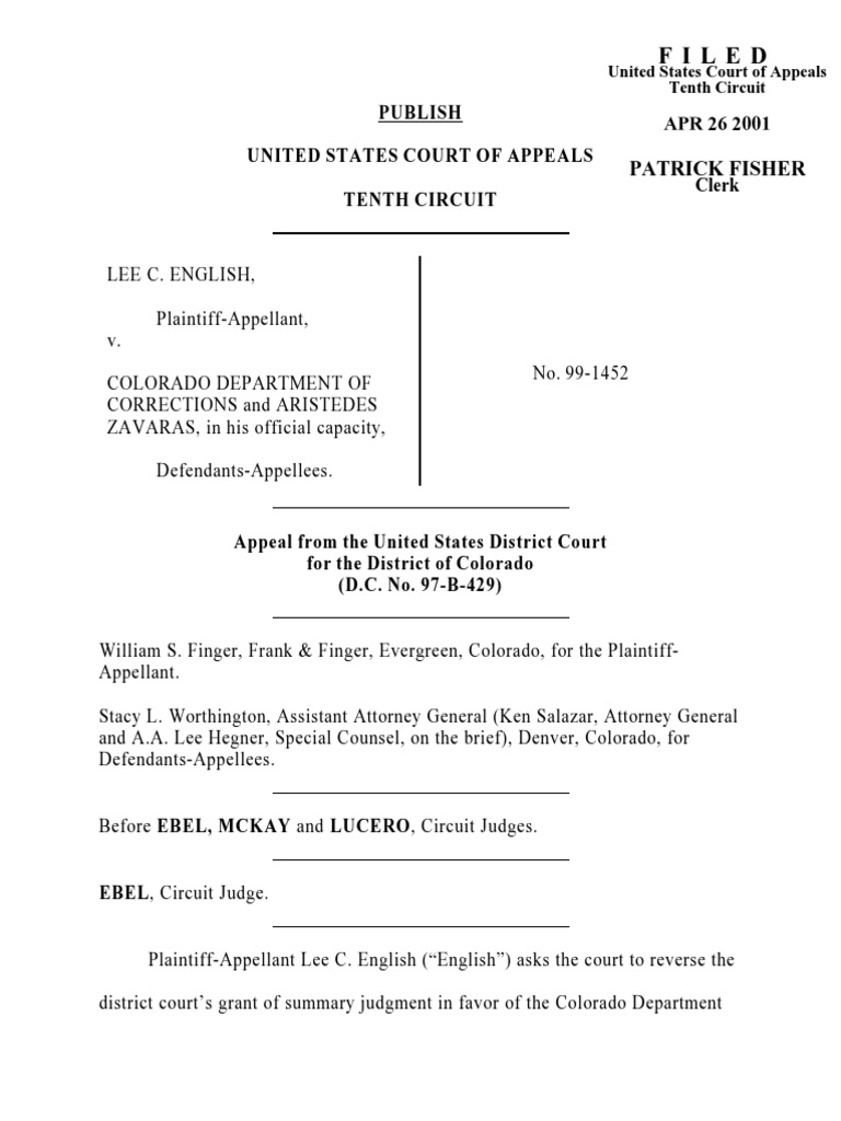English v. Colorado DOC, 248 F.3d 1002, 10th Cir. (2001) | PDF ...