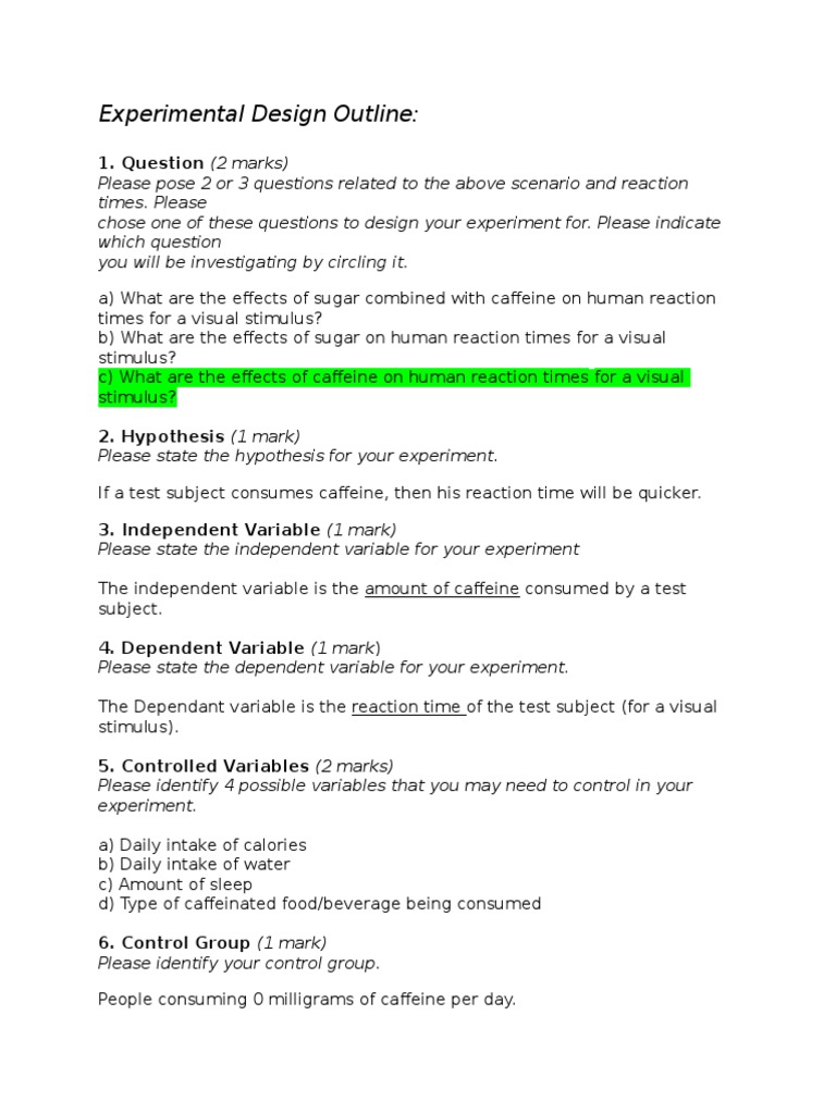 experimental design outline | Mental Chronometry | Caffeine