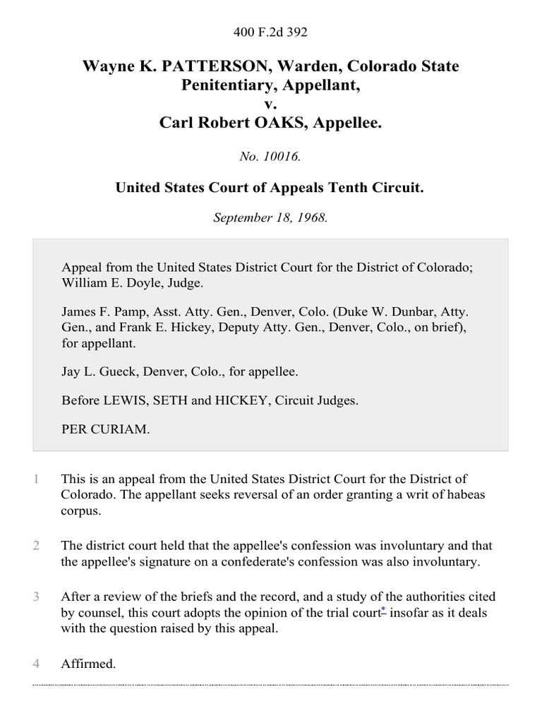 Wayne K. Patterson, Warden, Colorado State Penitentiary v. Carl Robert ...