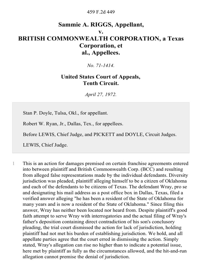 Sammie A. Riggs v. British Commonwealth Corporation, A Texas ...