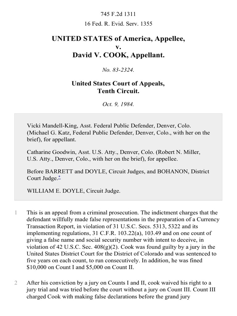 United States v. David v. Cook, 745 F.2d 1311, 10th Cir. (1984) | PDF ...