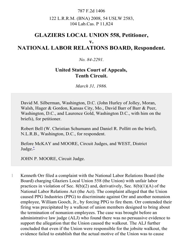 Glaziers Local Union 558 v. National Labor Relations Board, 787 F.2d ...