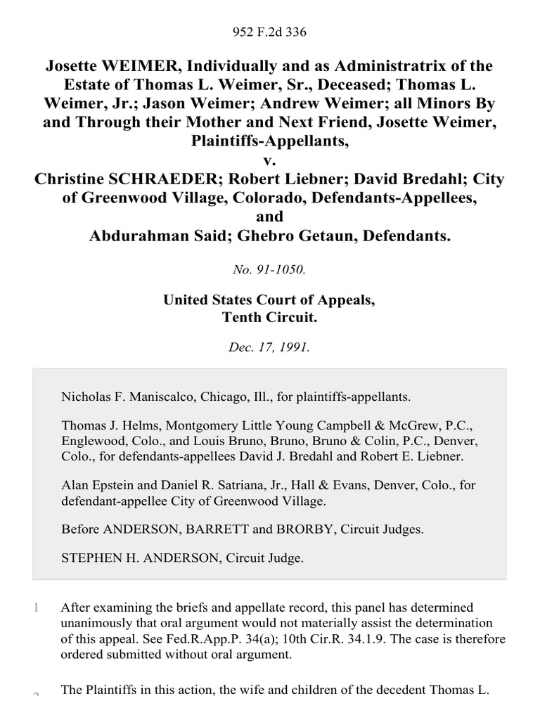Weimer v. Schraeder: Police Liability Case | PDF | Supreme Court Of The ...