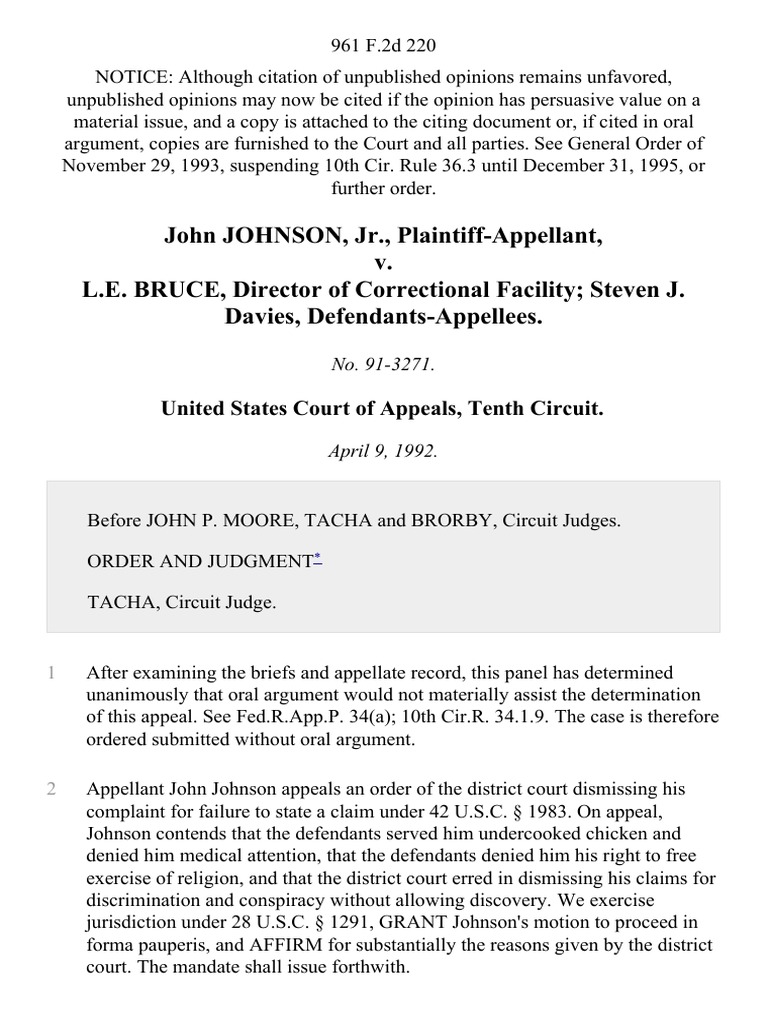 John Johnson, Jr. v. L.E. Bruce, Director of Correctional Facility ...