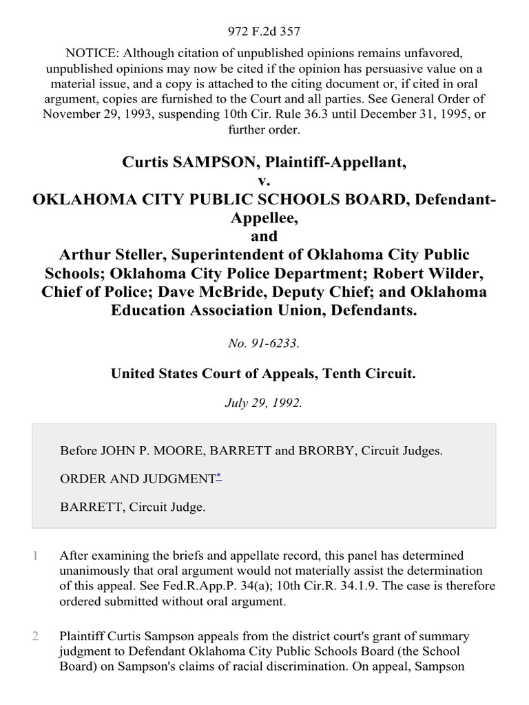 Curtis Sampson v. Oklahoma City Public Schools Board, and Arthur ...
