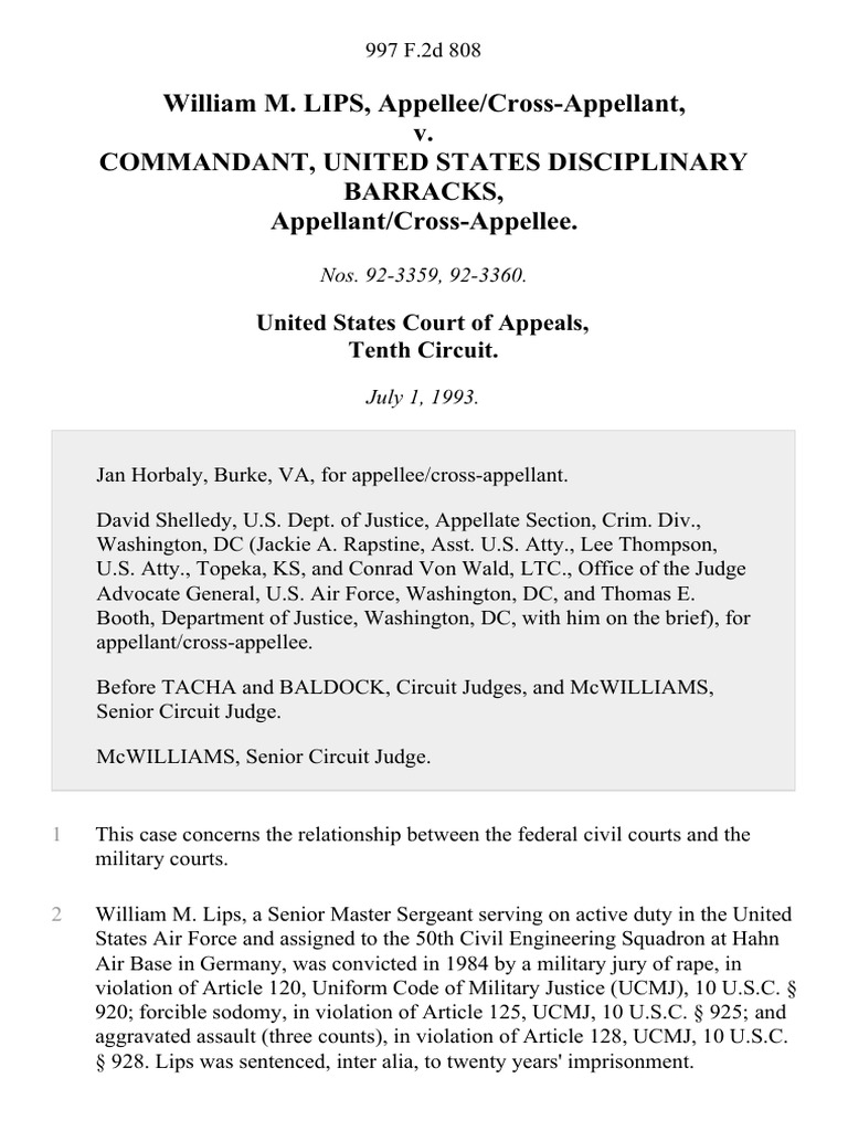 William M. LIPS, Appellee/Cross-Appellant, v. Commandant, United States ...