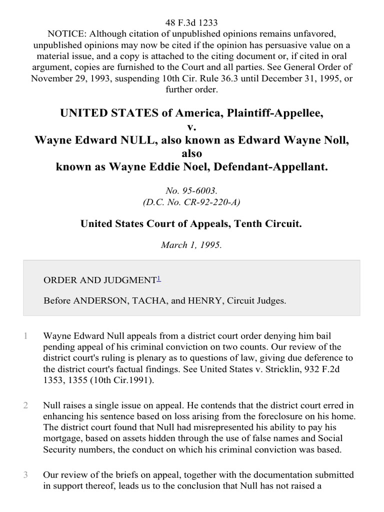 United States v. Wayne Edward Null, Also Known As Edward Wayne Noll ... United States v. Wayne Edward Null, Also Known As Edward Wayne Noll ...
