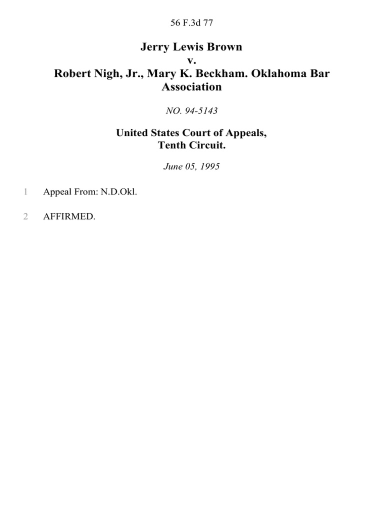 Jerry Lewis Brown v. Robert Nigh, JR., Mary K. Beckham. Oklahoma Bar ...