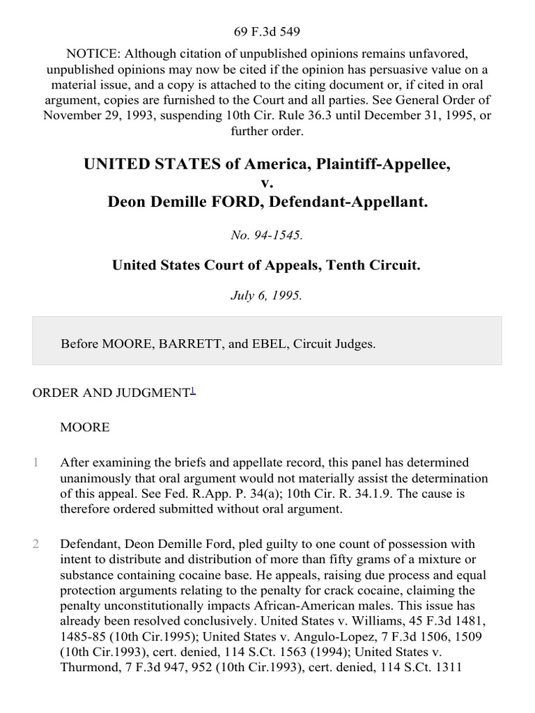 United States v. Deon Demille Ford, 69 F.3d 549, 10th Cir. (1995) | PDF