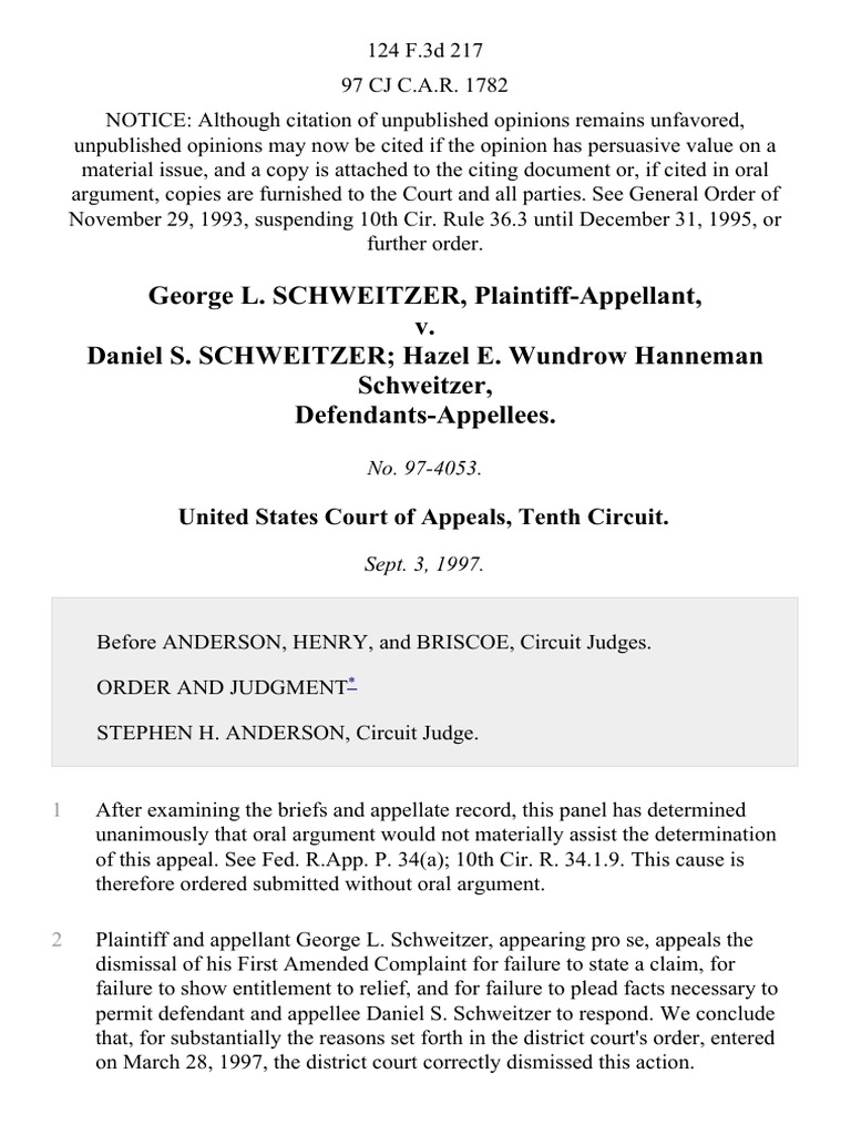 George L. Schweitzer v. Daniel S. Schweitzer Hazel E. Wundrow Hanneman ...