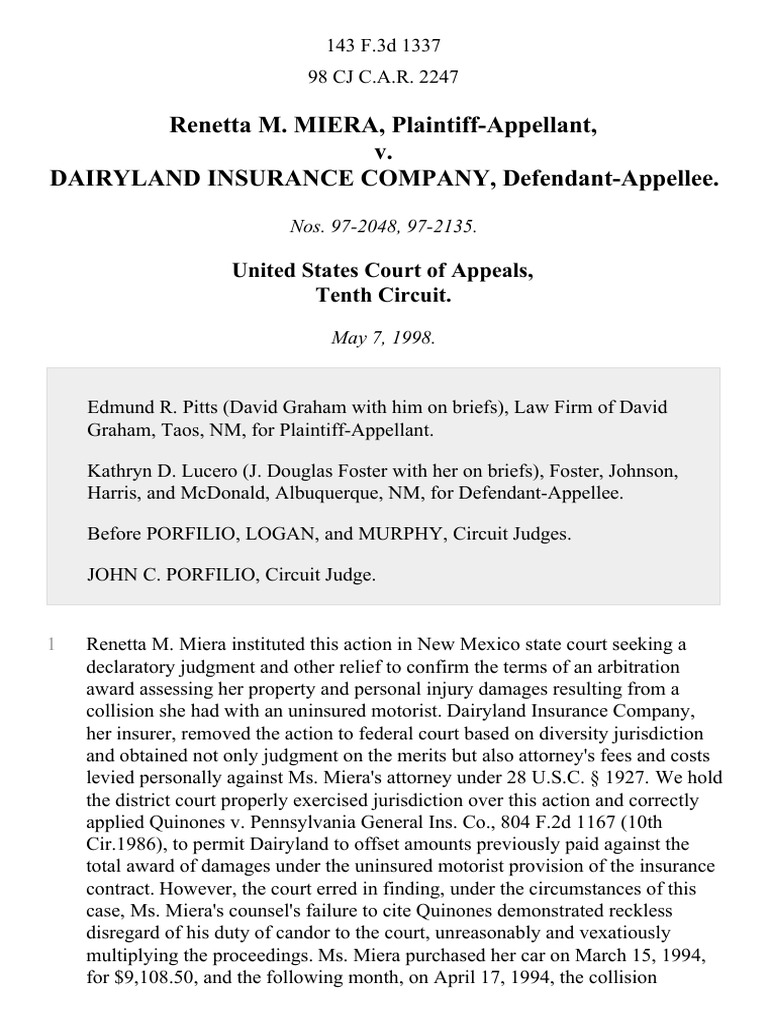 Renetta M. Miera v. Dairyland Insurance Company, 143 F.3d 1337, 10th ...