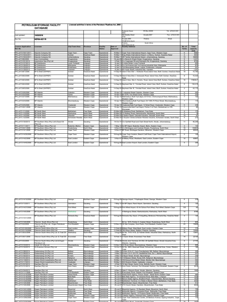 Database - Petroleum Storage Facilities As of March 2016 - List ...