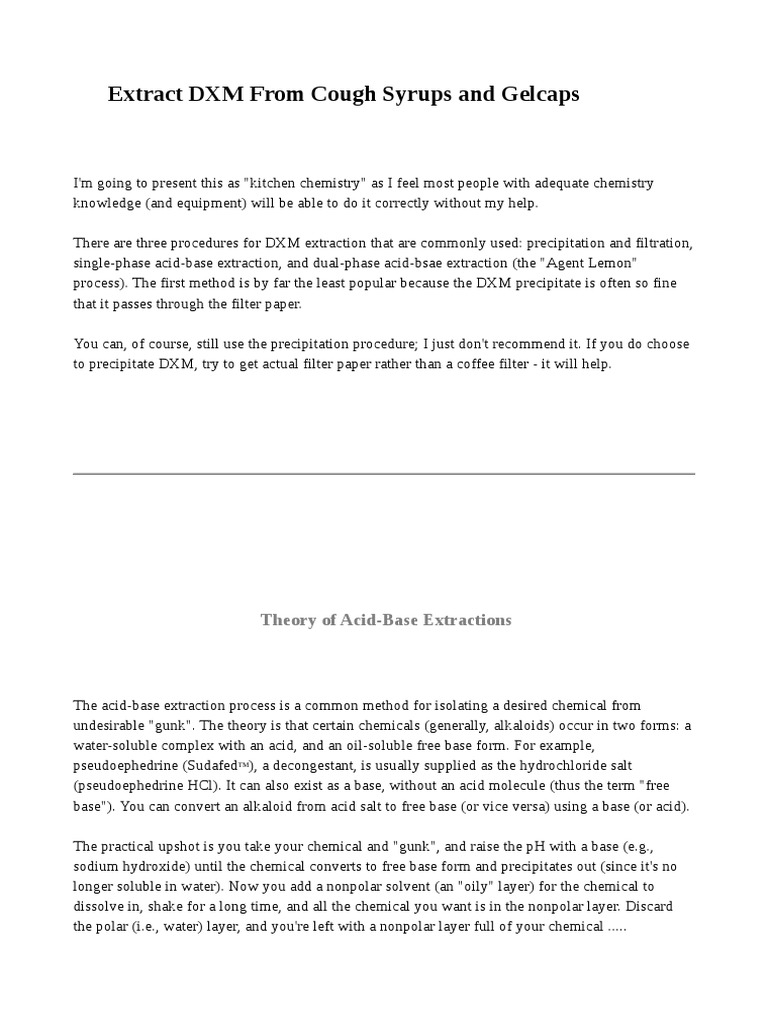 Extract DXM From Cough Syrups and Gelcaps | PDF | Sodium Hydroxide ...