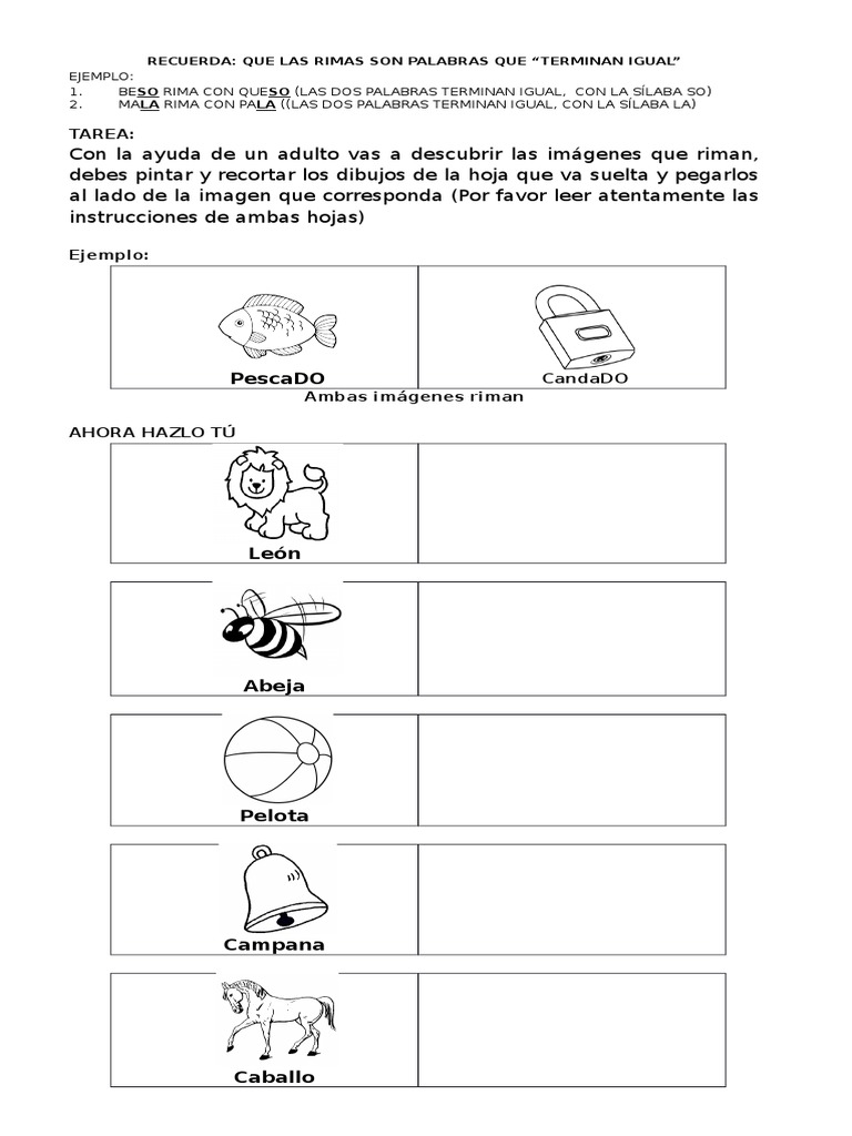 Hojas De Trabajo De Pares Que Riman 74 Ideas De Rimas | Actividades De