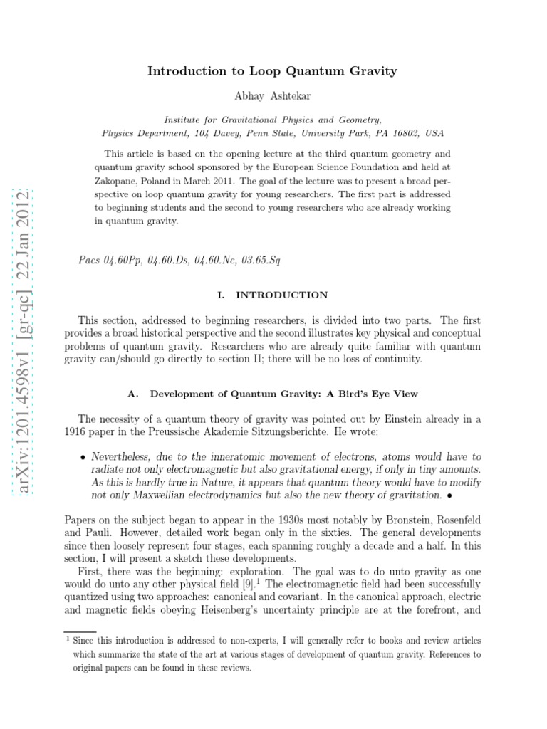 Abhay Ashtekar - Introduction To Loop Quantum Gravity (2011) (Ingles) | PDF | General Relativity ...