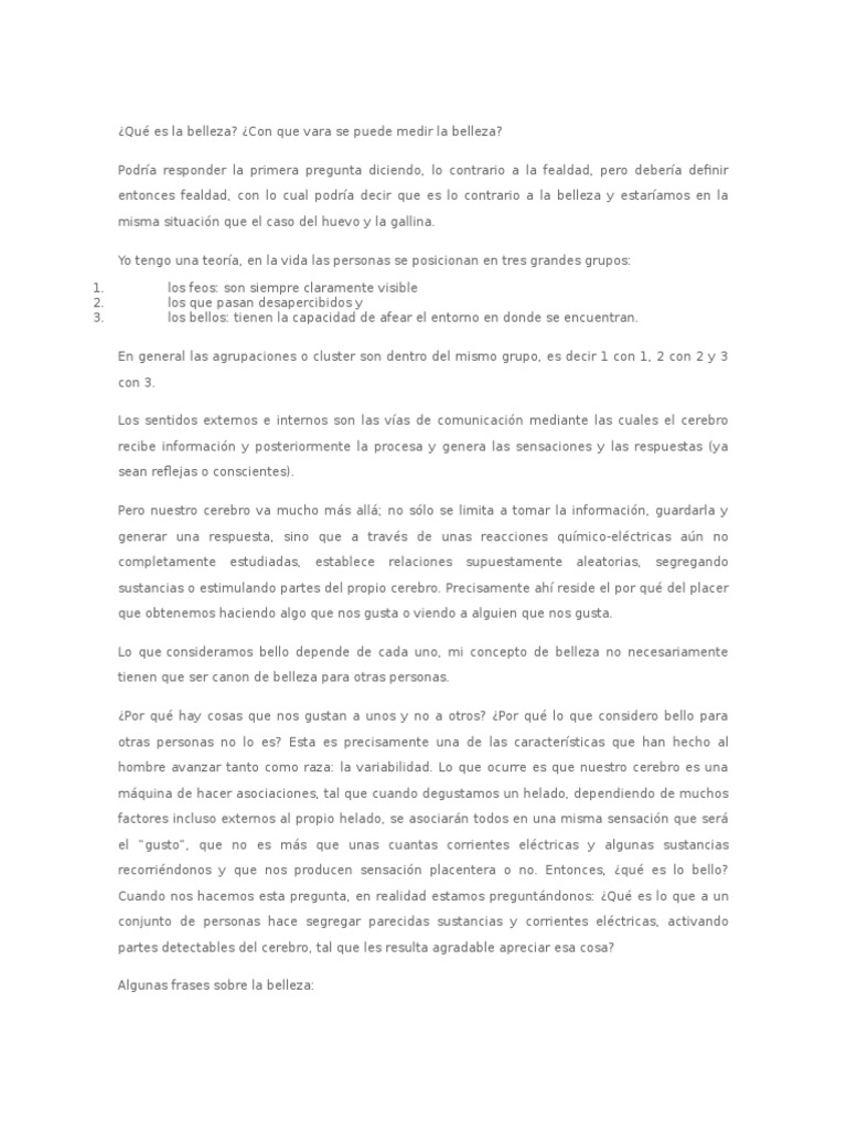 Ensayo La Belleza | PDF | Belleza | Cerebro